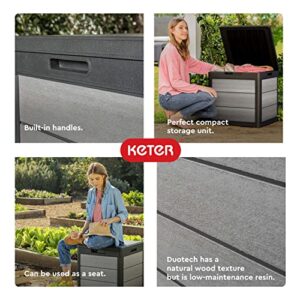 Keter Denali 30 Gallon Resin Deck Box for Patio Furniture, Pool Accessories, and Storage for Outdoor Toys, Grey/Black