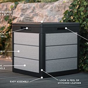 Keter Denali 30 Gallon Resin Deck Box for Patio Furniture, Pool Accessories, and Storage for Outdoor Toys, Grey/Black