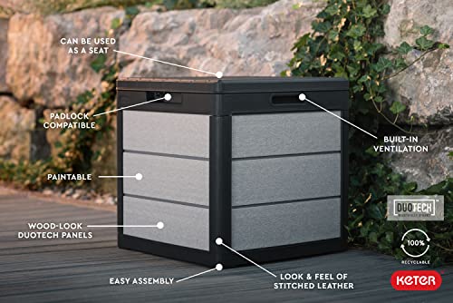 Keter Denali 30 Gallon Resin Deck Box for Patio Furniture, Pool Accessories, and Storage for Outdoor Toys, Grey/Black