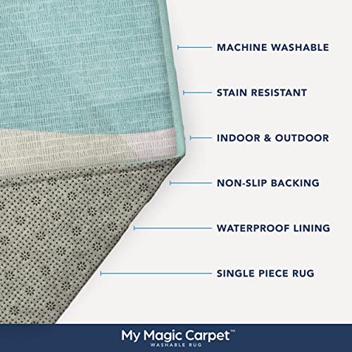 My Magic Carpet Washable Rug - Non-Slip, Stain Resistant, Waterproof, Foldable - 1 Piece Accent Living Room & Bedroom Area Rug - Pet & Kid Friendly (Cove Green, 3X5 ft)