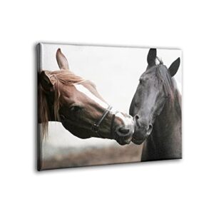 yellow romantic couples horse canvas wall art artwork for bedroom decor for sweet coulple love print animal artwork(horse couple, 12x16inch)