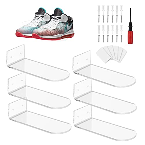 Yegvea 6 Pack Transparent wall floating display racks, Used to place all kinds of footwear or light and small items. Suitable for places such as shops, collections and exhibitions