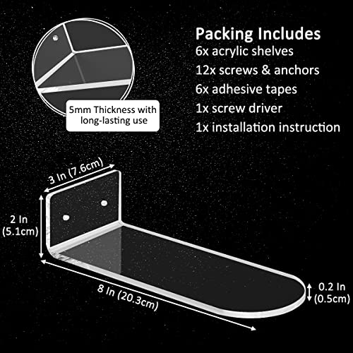 Yegvea 6 Pack Transparent wall floating display racks, Used to place all kinds of footwear or light and small items. Suitable for places such as shops, collections and exhibitions