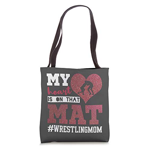 Wrestling Mom My Heart is on That Mat Design For Mother Tote Bag