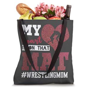 Wrestling Mom My Heart is on That Mat Design For Mother Tote Bag