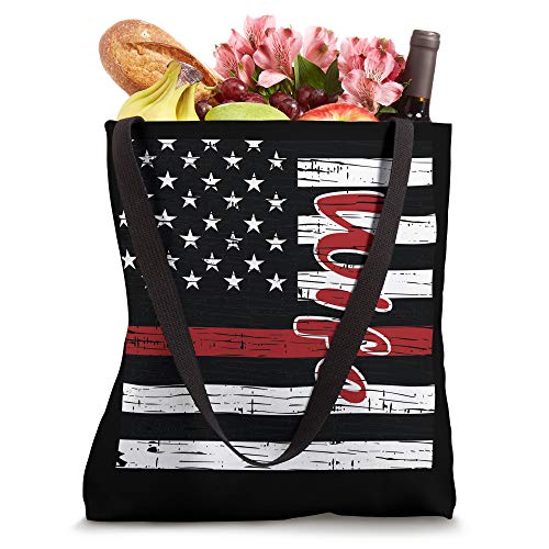 Wife USA Flag Black Thin Red Line Firefighter Fireman Tote Bag