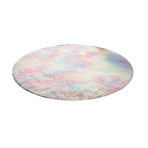 Ultra Soft Bedroom Rug, Round Fluffy Rainbow Area Rugs, Cute Circle Carpet Plush Rug for Bedroom Living Room Home Decor, Thick Shag Carpet 2 Feet for Girls (Rainbow)