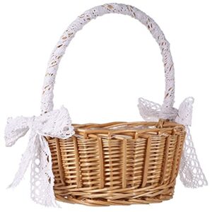 hemoton wicker rattan flower basket willow handwoven flower girl baskets for farmhouse wedding table centerpiece rustic courtyard indoor decor 28x20cm