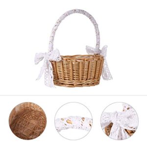 Hemoton Wicker Rattan Flower Basket Willow Handwoven Flower Girl Baskets for Farmhouse Wedding Table Centerpiece Rustic Courtyard Indoor Decor 28x20cm