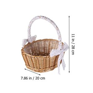 Hemoton Wicker Rattan Flower Basket Willow Handwoven Flower Girl Baskets for Farmhouse Wedding Table Centerpiece Rustic Courtyard Indoor Decor 28x20cm