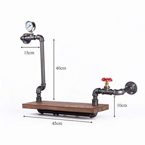 FOTEE Industrial Pipe Shelves with Wood 1-Tiers, Rustic Wall Mount Shelf, Metal Hung Bracket Bookshelf, DIY Storage Shelving Floating Shelves for Kitchen, Bathroom, and Bedroom,Black