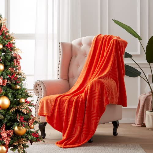 softhug Throw Blanket Super Soft Fleece Blanket Luxury Microfiber Cozy Breathable Flannel Blankets for Couch,Bed,Car,Living Room Orange 60'' x 80''