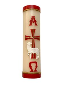 handmade paschal red candle alpha omega cross sheep