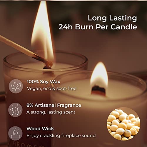 AROMEO Wood Wick Scented Candles Gift Set | Crackling Wood Wick Candles | Christmas Gifts | Candles Gifts for Women, Best Friends Gifts, Easter Gifts for Her, Birthday Gifts for Women