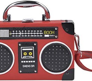 QZUnique Tape Shaped Shoulder Bag Radio Recorder PU Crossbody Bag Women's Retro Evening Bag Handbag Clutch Purse