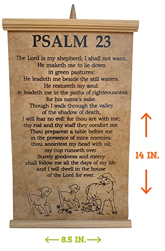 Psalm 23 The Lord Is My Shepherd I Shall Not Want Scroll Prayer Blessing Poster Ready to Hang 14 x 8.5 in. Rustic Gift Wall Art