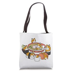 ramen sushi corgi dog tote bag