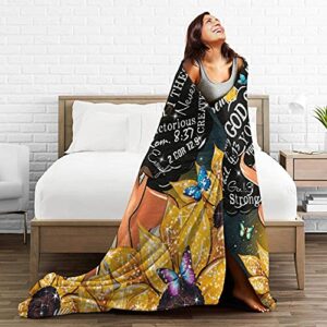 SOULDOOR African American Blanket Black Woman Queen Sunflower Throw Blanket Ultra Soft Fleece Blanket for Home Travel Couch Sofa Warm Cozy Fuzzy Blanket for Kids Adults Girl Gift All Season 60"X50"