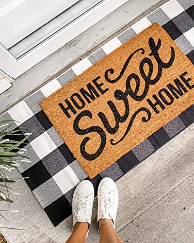 Buffalo Plaid Rug 24 x 36 Inch for Layered Hello Door Mats Washable Black and White Checked Indoor or Outdoor Rugs Carpet for Front Door Entryway