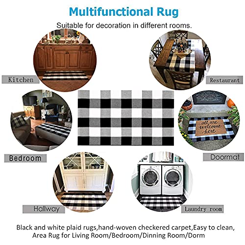 Buffalo Plaid Rug 24 x 36 Inch for Layered Hello Door Mats Washable Black and White Checked Indoor or Outdoor Rugs Carpet for Front Door Entryway