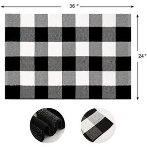 Buffalo Plaid Rug 24 x 36 Inch for Layered Hello Door Mats Washable Black and White Checked Indoor or Outdoor Rugs Carpet for Front Door Entryway