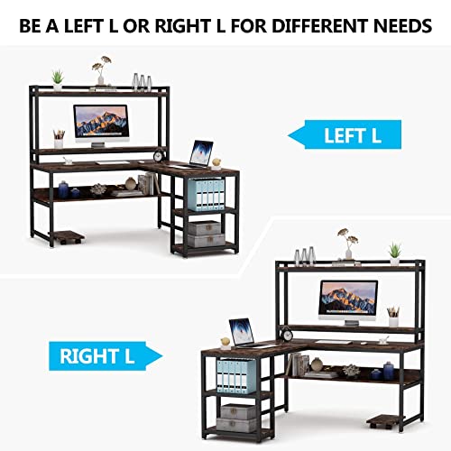 Tribesigns L-Shaped Desk with Hutch and Storage Shelves, 59 Inch Corner Computer Office Desk Gaming Table Workstation with Bookshelf and Monitor Stand for Home Office (Rustic Brown)