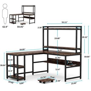 Tribesigns L-Shaped Desk with Hutch and Storage Shelves, 59 Inch Corner Computer Office Desk Gaming Table Workstation with Bookshelf and Monitor Stand for Home Office (Rustic Brown)