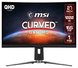 msi mpg artymis 273cqr, 27″ gaming monitor, 2560 x 1440 (qhd), va, 165hz, freesync premium, hdr 400, hdmi, displayport, usb c, tilt, swivel, height adjustable