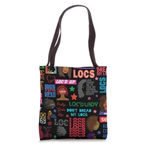 locs dreadlocks quote pattern – pretty girls loc tote bag