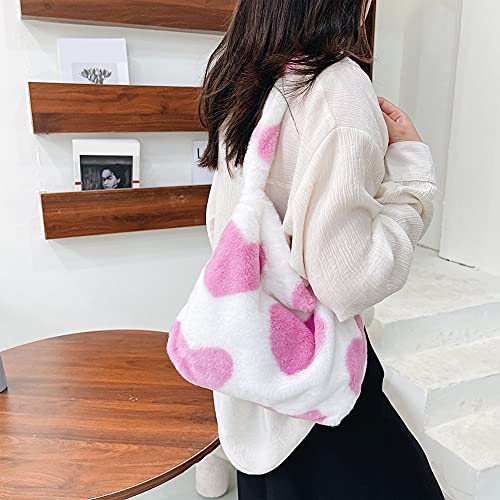 Fluffy Tote Bag Y2K Shoulder Bag Ladies Furry Tote Bag Large Cute Plush Bag Women Fluffy Purse for Autumn and Winter