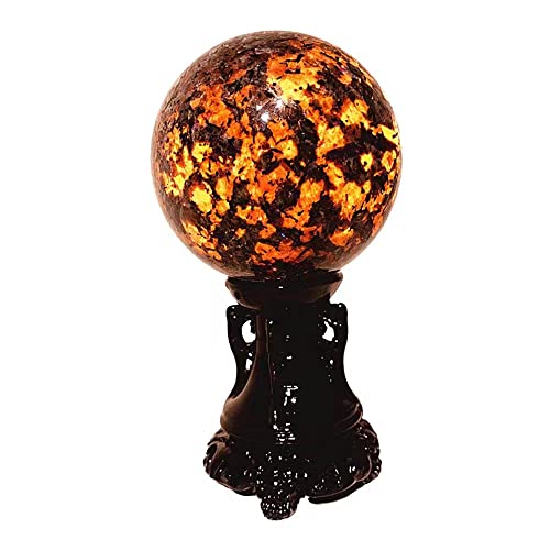 Yooperlite Crystal Ball 2.7 inch (65-70 mm) with Resin Carved Base， Natural Reiki Healing Stone Decorative Sphere， Gazing Divination, Feng Shui, and Fortune