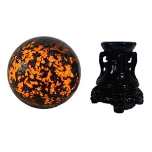 Yooperlite Crystal Ball 2.7 inch (65-70 mm) with Resin Carved Base， Natural Reiki Healing Stone Decorative Sphere， Gazing Divination, Feng Shui, and Fortune