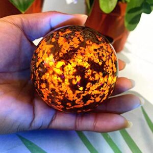 Yooperlite Crystal Ball 2.7 inch (65-70 mm) with Resin Carved Base， Natural Reiki Healing Stone Decorative Sphere， Gazing Divination, Feng Shui, and Fortune