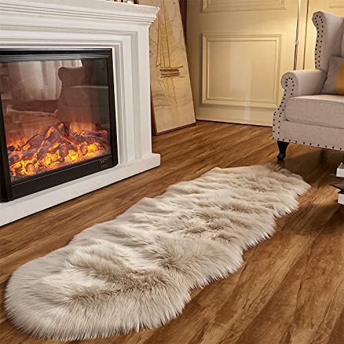 Arbosofe Faux Fur Sheepskin Rug Beige Home Area Rug for Bedroom, Fluffy Small Fur Rug, Fuzzy Furry Shaggy Rug for Living Room 2 x 6 Feet