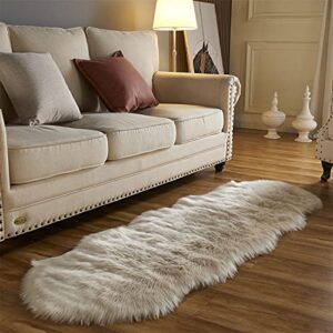 Arbosofe Faux Fur Sheepskin Rug Beige Home Area Rug for Bedroom, Fluffy Small Fur Rug, Fuzzy Furry Shaggy Rug for Living Room 2 x 6 Feet