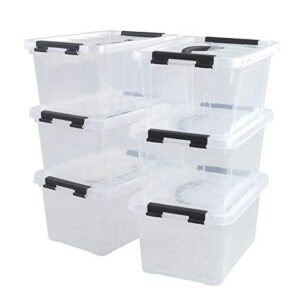 cadineus clear storage boxes, latching storage bins with lids set of 6