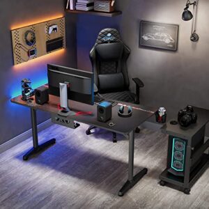 EUREKA ERGONOMIC 60 Inch Gaming Desk with Full Mouse Pad, Large Home Office Curved Computer Desk for 3 Monitors with Cup Holder, Headphone Hook and Handle Rack with USB Charging Ports for Gamer, Black