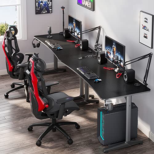 EUREKA ERGONOMIC 60 Inch Gaming Desk with Full Mouse Pad, Large Home Office Curved Computer Desk for 3 Monitors with Cup Holder, Headphone Hook and Handle Rack with USB Charging Ports for Gamer, Black