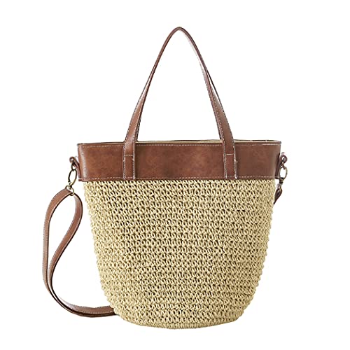 H.S.G.K Soft Straw Bag Hand-woven Handle Tote, Student Handbag