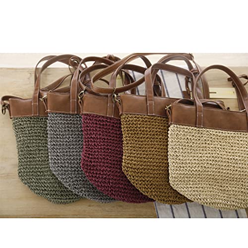 H.S.G.K Soft Straw Bag Hand-woven Handle Tote, Student Handbag