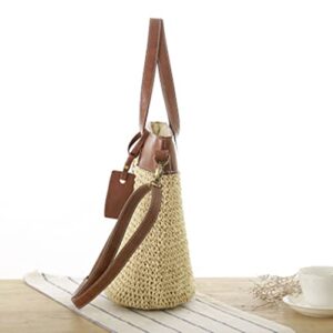 H.S.G.K Soft Straw Bag Hand-woven Handle Tote, Student Handbag