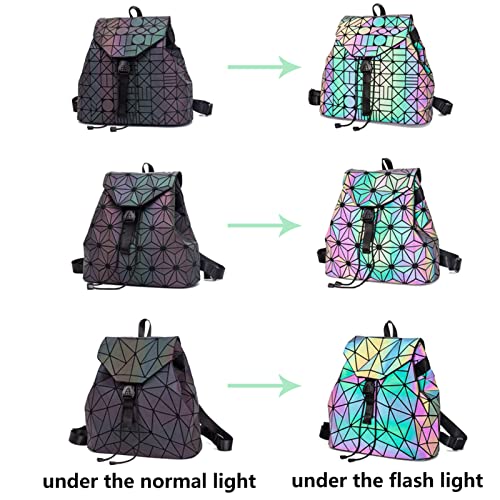 Geometric Backpack Luminous Big Women Tote Bag Handbags/Crossbody Bag Holographic Reflective Bag Purse Fashion Backpacks