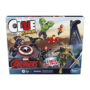 hasbro gaming clue junior: marvel avengers edition board game for kids ages 5+, loki’s big trick, classic mystery game for 2-6 players (amazon exclusive)