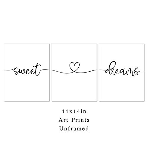 Sweet Dreams Print Bedroom Wall Decor Above Bed Wall Art Minimalist Prints Bedroom Prints Nursery Bedroom Print, Set of 3 Prints, 11x14inch Unframed