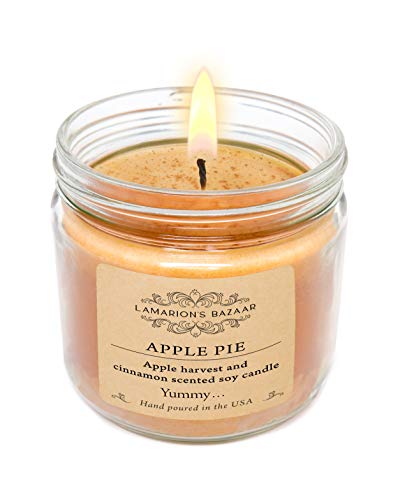 Apple Pie - Apple and Cinnamon Scented Soy Candle with Cinnamon Powder Decor- Large Soy Candle in a Kraft Box