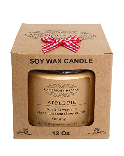 Apple Pie - Apple and Cinnamon Scented Soy Candle with Cinnamon Powder Decor- Large Soy Candle in a Kraft Box