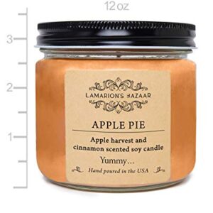 Apple Pie - Apple and Cinnamon Scented Soy Candle with Cinnamon Powder Decor- Large Soy Candle in a Kraft Box