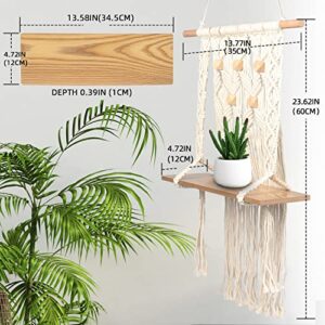 Macrame Wall Hanging Shelf， Boho Room Decor Handmade, Wooden Storage Floating Shelves for Small Plants and Photo Frames, for Living Room, Bedroom, Bathroom, 3Pcs…