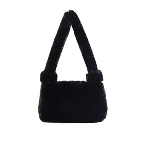 tanosii fuzzy underarm bag faux fur shoulder bag furry top-handle bag fluffy handbag for women black