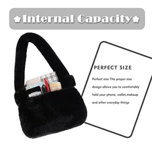 TANOSII Fuzzy Underarm Bag Faux Fur Shoulder Bag Furry Top-handle Bag Fluffy Handbag for Women Black